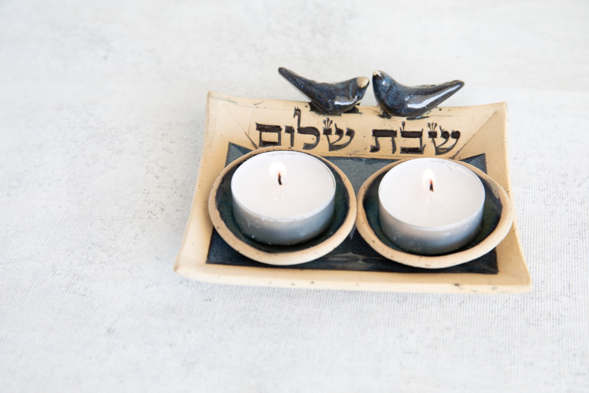 Shabbat Candlestick With 2 Birds Shabbat Shalom Candlestick Ceramic ...