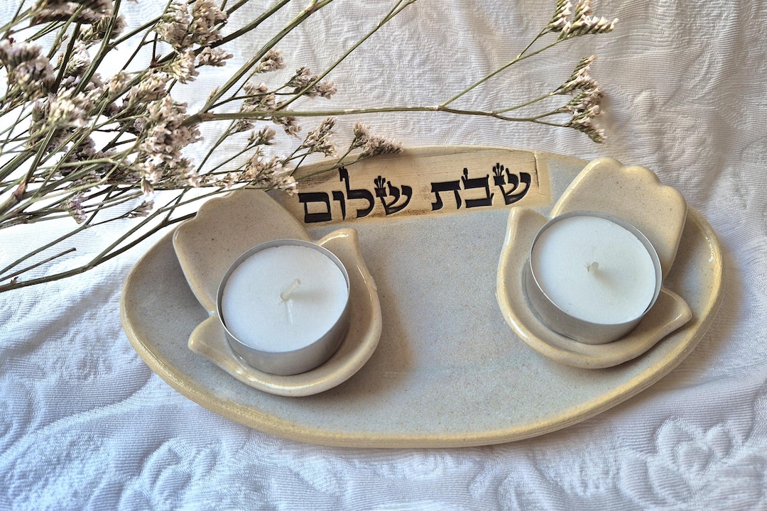 Oval Shabbat Candlestick With 2 Hamsa | Shabbat Shalom Candlestick ...