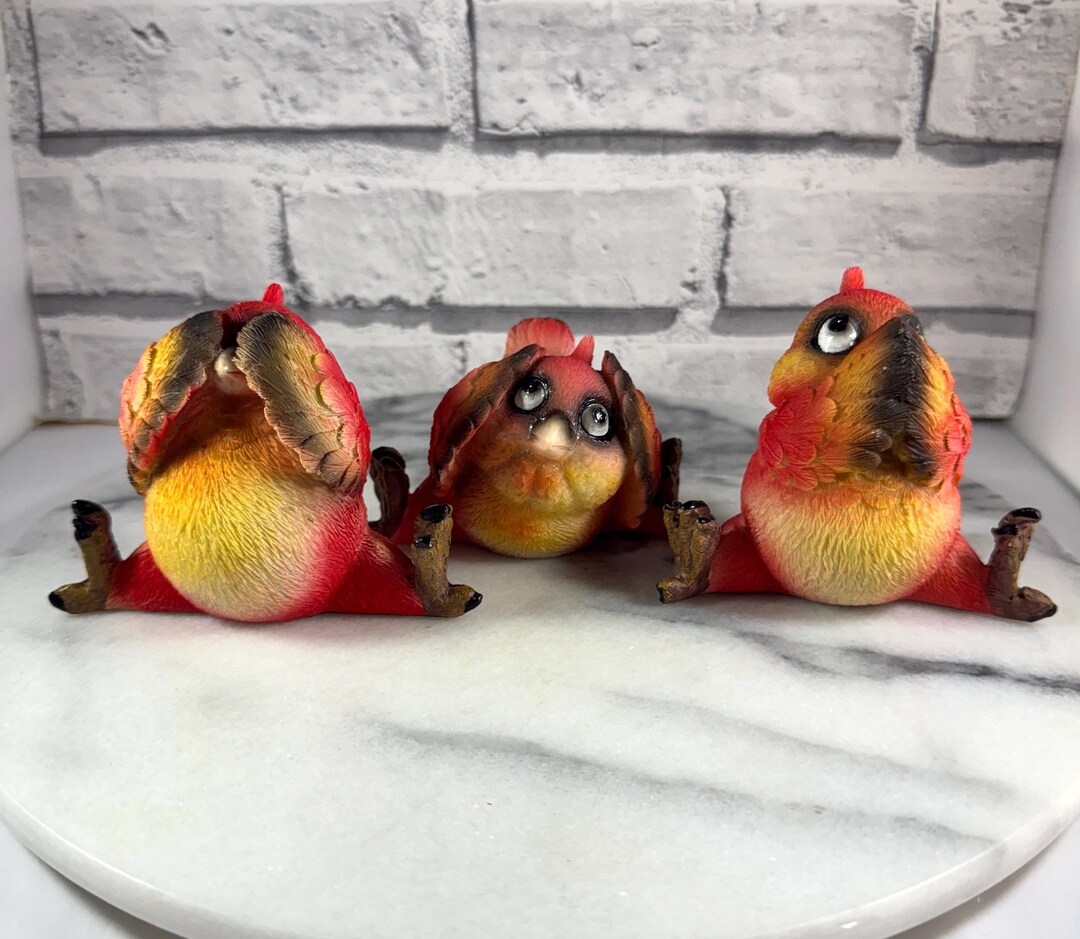 Three Wise Birds Figurines: Hand-painted Resin Bird Ornaments - Etsy