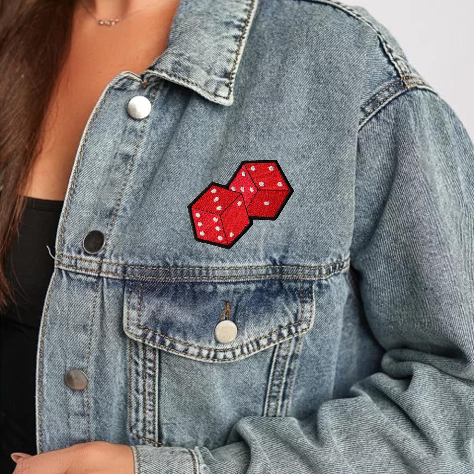 Red Dice Iron-on Patch, Lucky 7 Embroidered Patch, Casino Dice Applique ...