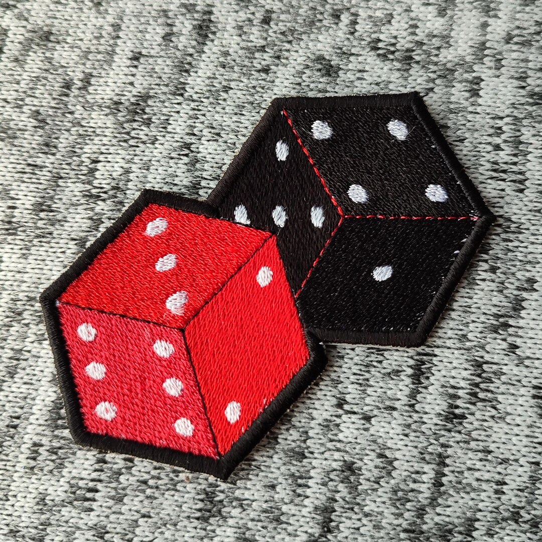 Two Dice Iron-on Patch - Red and Black Casino Dice Embroidery, Lucky 7 ...