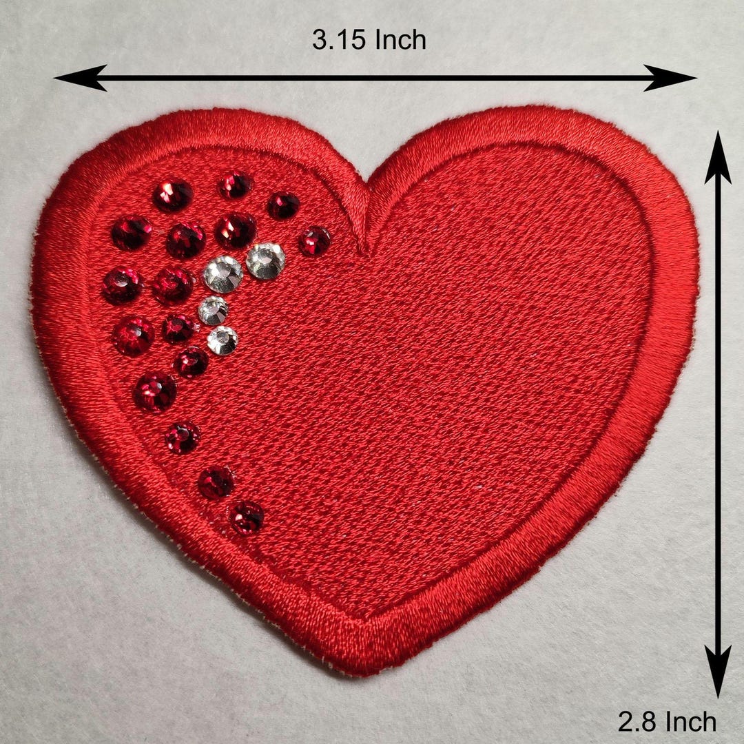 Red Heart Iron-on Patch With Rhinestones, Embroidered Crystal Heart ...