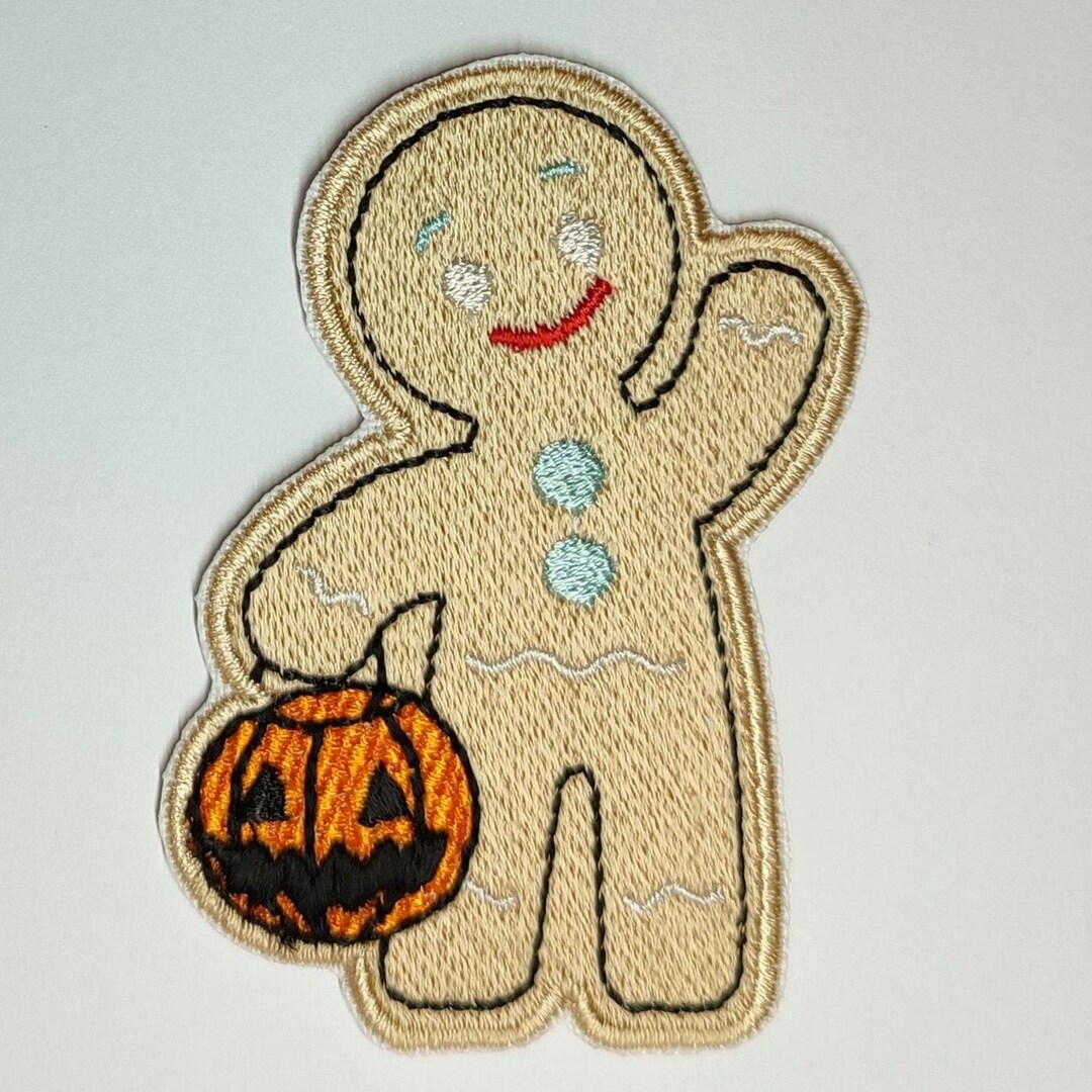 Halloween Gingerbread Man Patch With Pumpkin, Iron-on Embroidered Jack ...