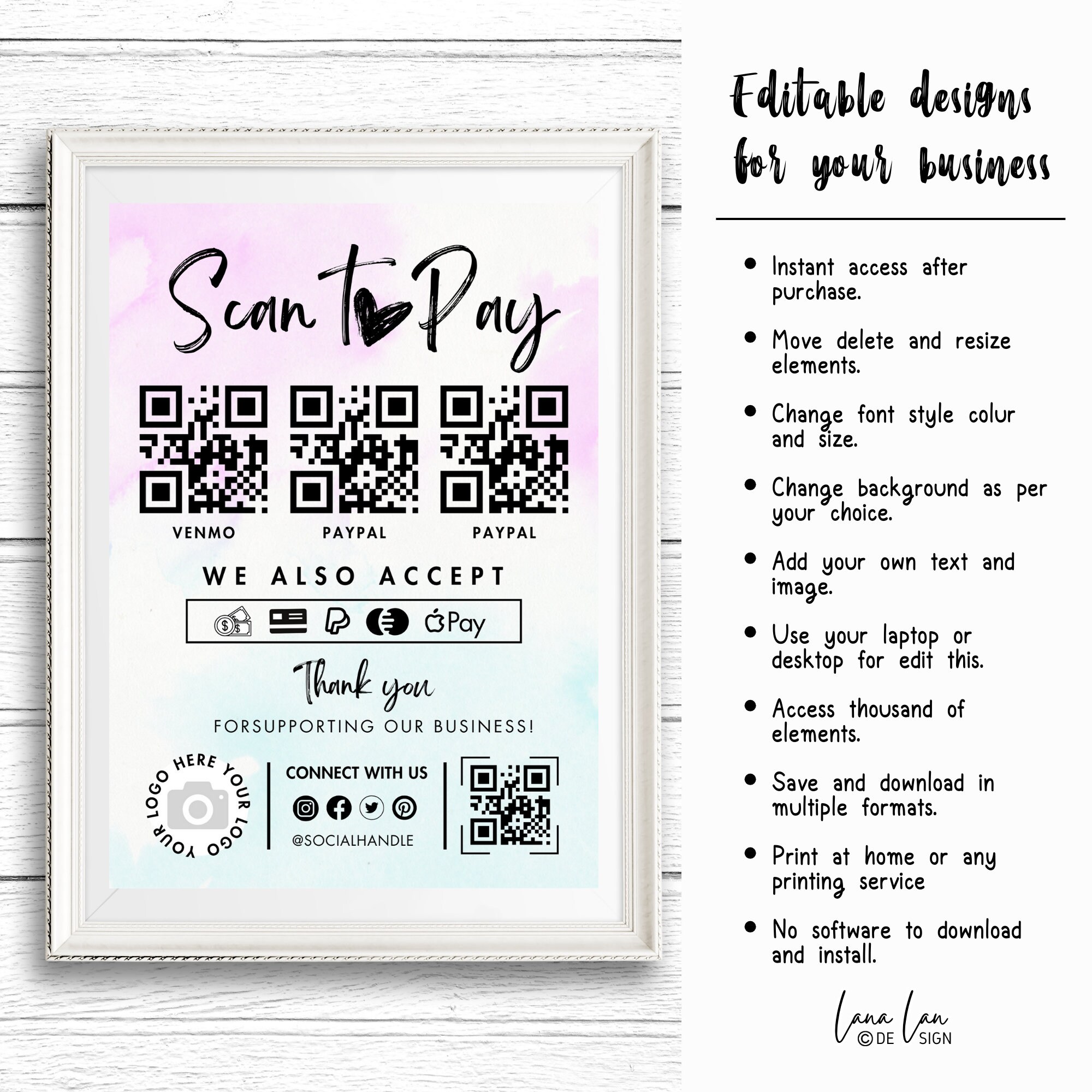 Editable Scan to Pay Template QR Code Sign Business Shop - Etsy