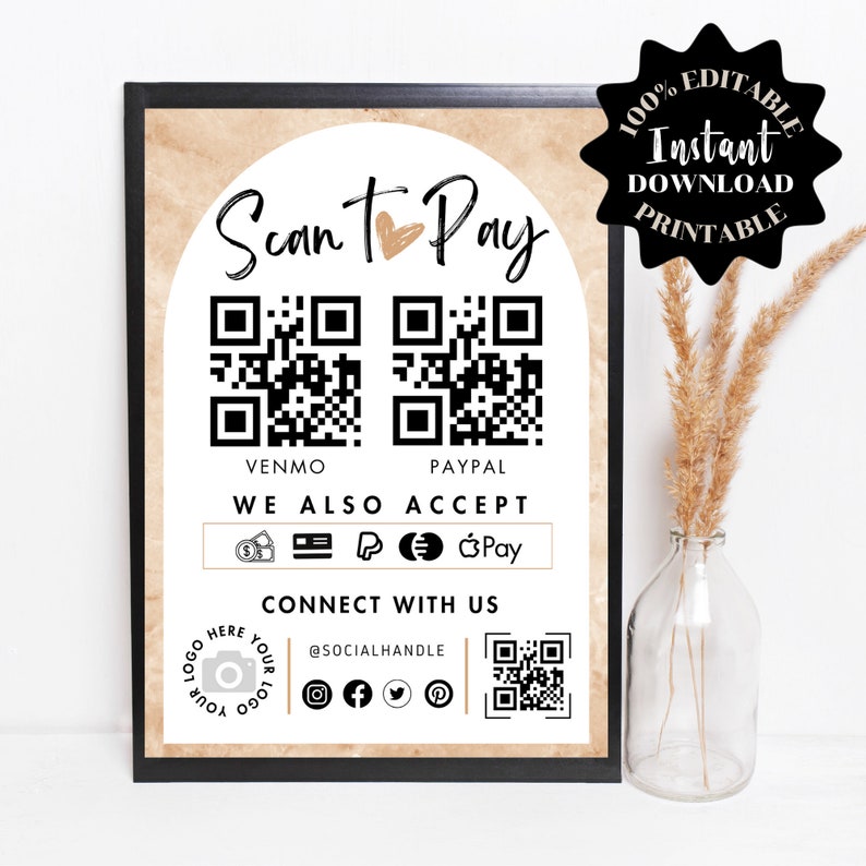 Editable Scan to Pay Template QR Code Sign Business Shop - Etsy