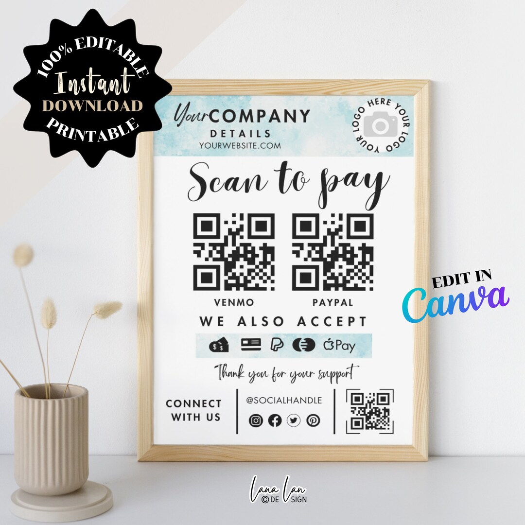 Editable Scan to Pay Template, Green QR Code Sign, Business Shop Signs ...