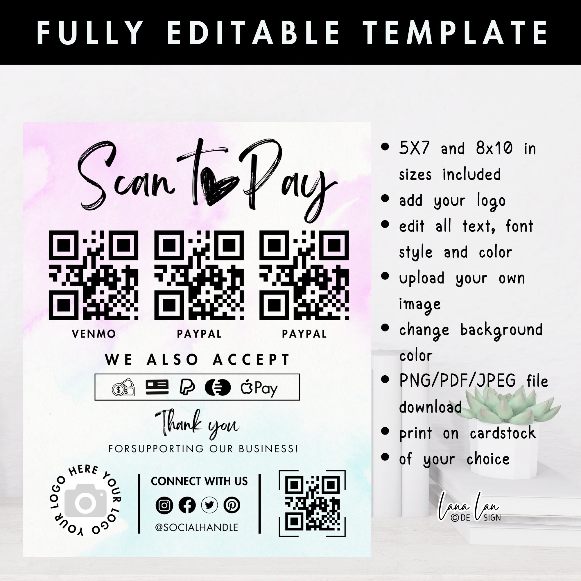 Editable Scan to Pay Template QR Code Sign Business Shop - Etsy