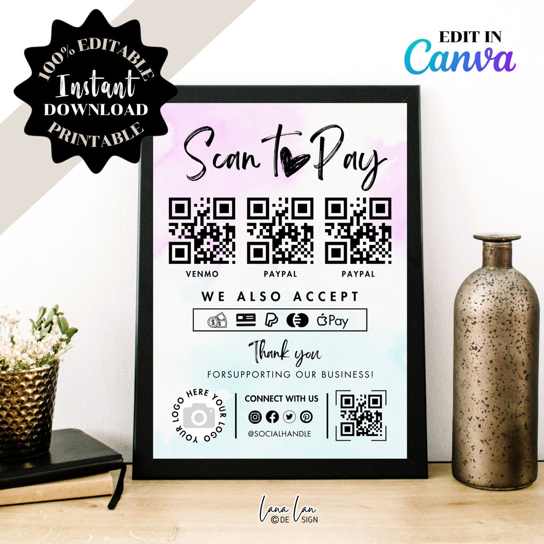 Buy Editable Scan to Pay Template, QR Code Sign, Business Shop Signs ...