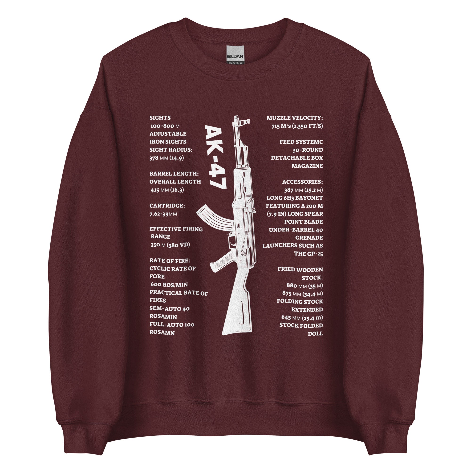 Ak-47 Sweatshirt With All the Details of the Weapon in White, A Gift ...