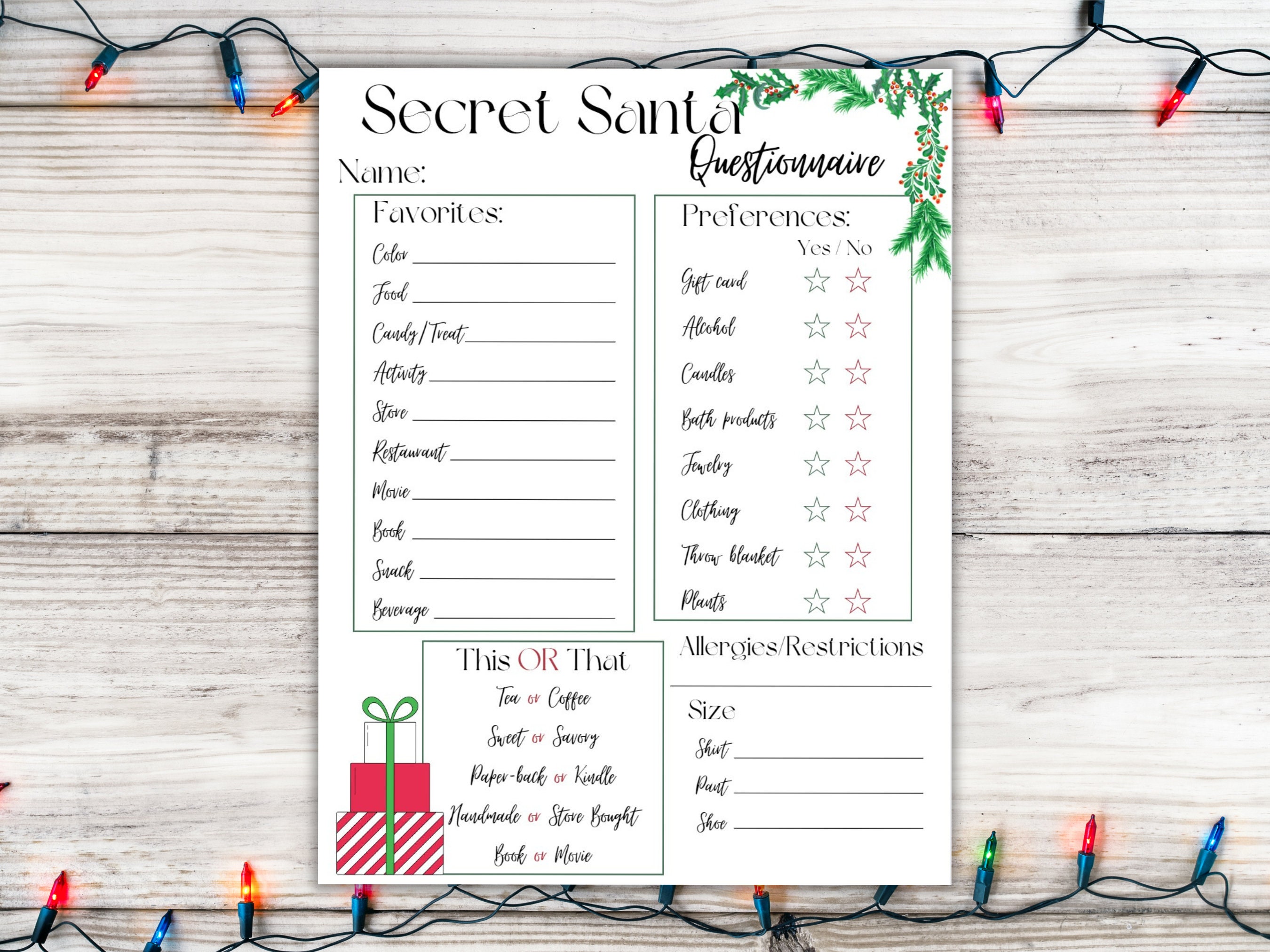 Printable Secret Santa Questionnaire Bundle Christmas Office - Etsy