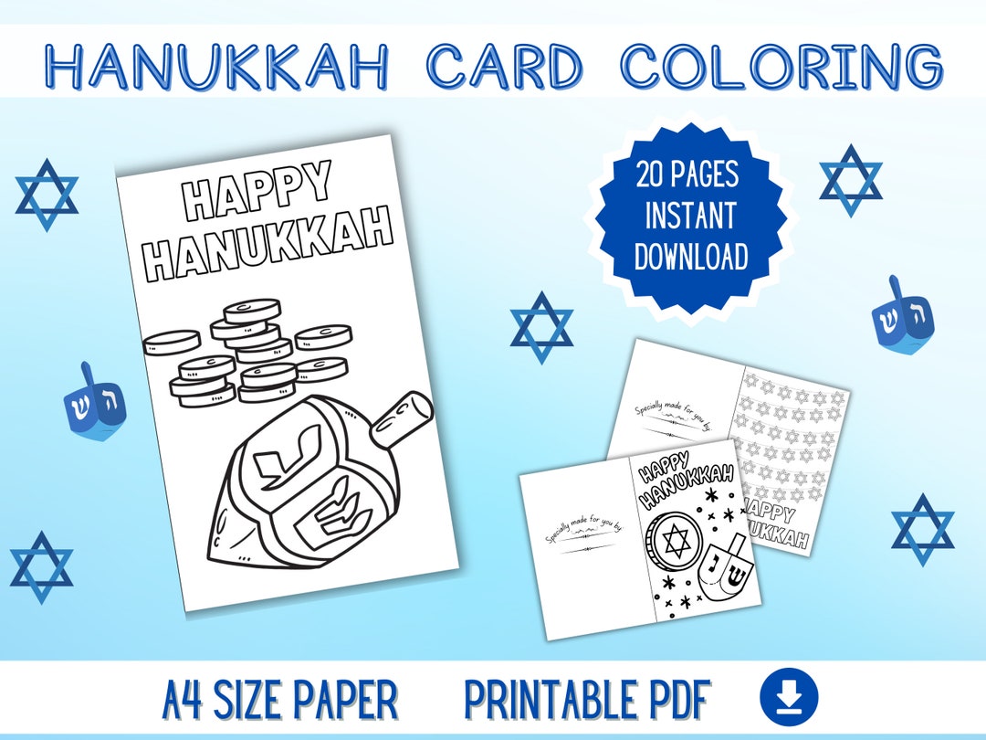 Hanukkah Coloring Cards, Hanukkah Cards, Hanukkah Coloring Sheets for ...