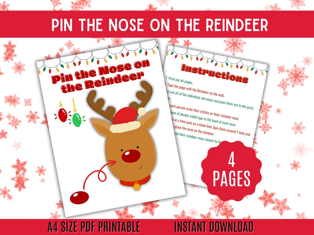Pin the Nose on the Reindeer, Christmas Game, Instant Download ...
