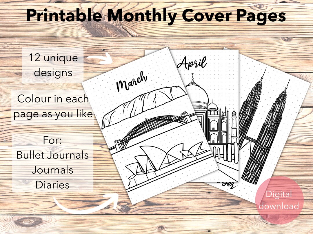 12 Monthly Cover Pages Famous Landmarks A5 Bullet Journal - Etsy