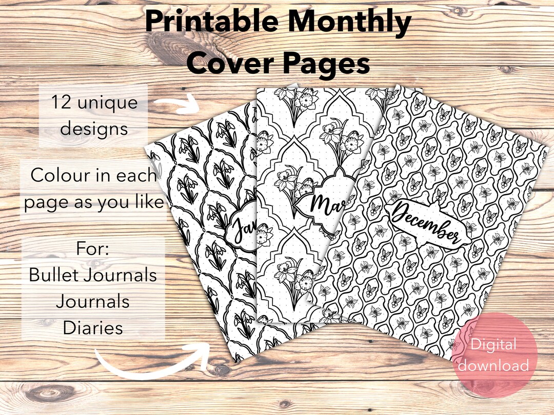 12 Monthly Cover Pages, Birth Flowers, A5, Bullet Journal Planner Diary ...