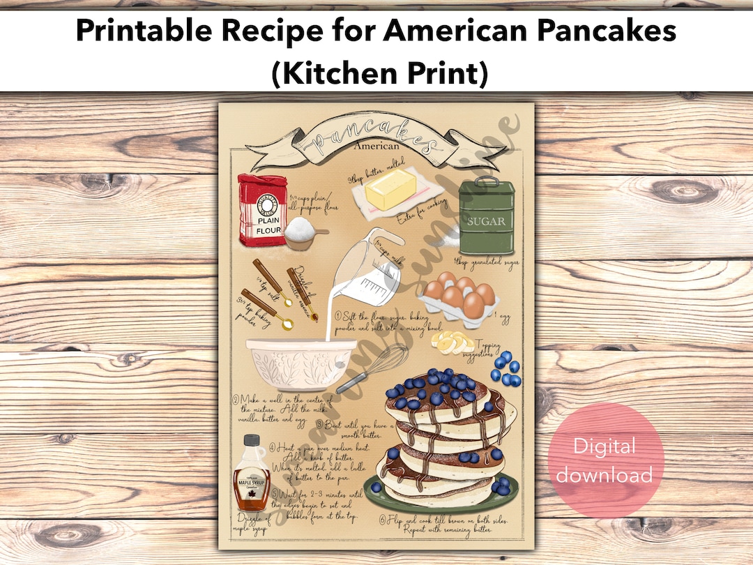 Pancake | Illustrated Recipe Art Print | Pancake Poster | Kitchen Art ...