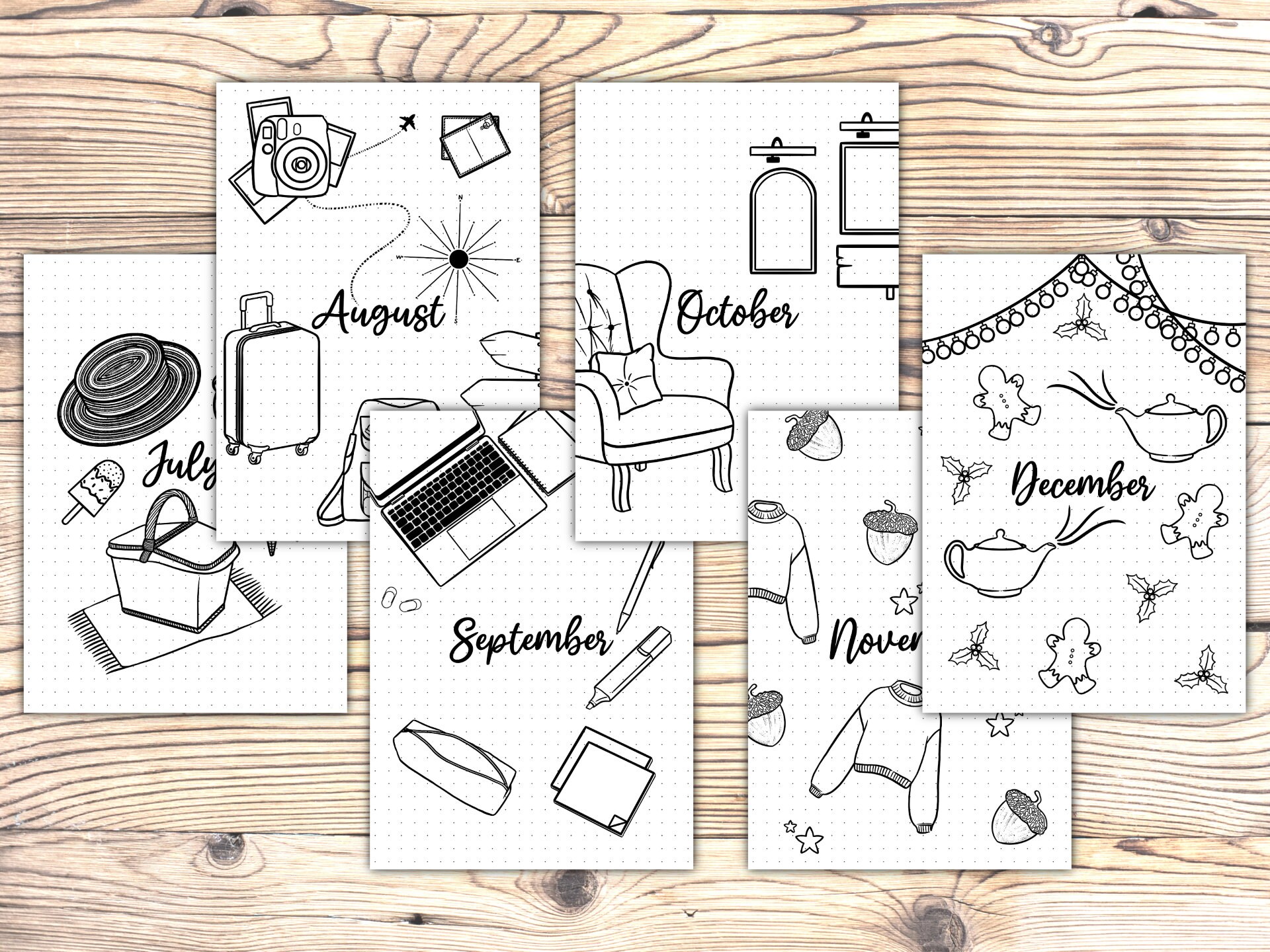 12 Monthly Cover Pages, A5, Journal Planner Bullet Journal Monthly ...