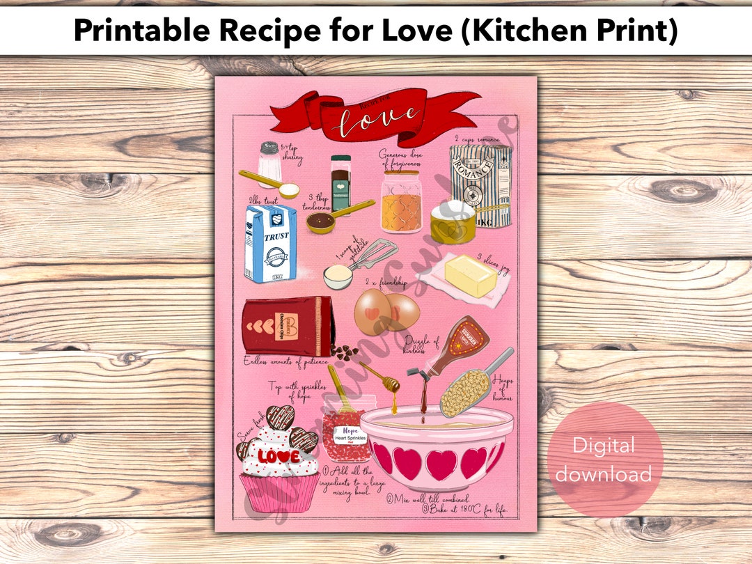 Love | Illustrated Recipe Art Print | Recipe for Love Poster | Kitchen ...