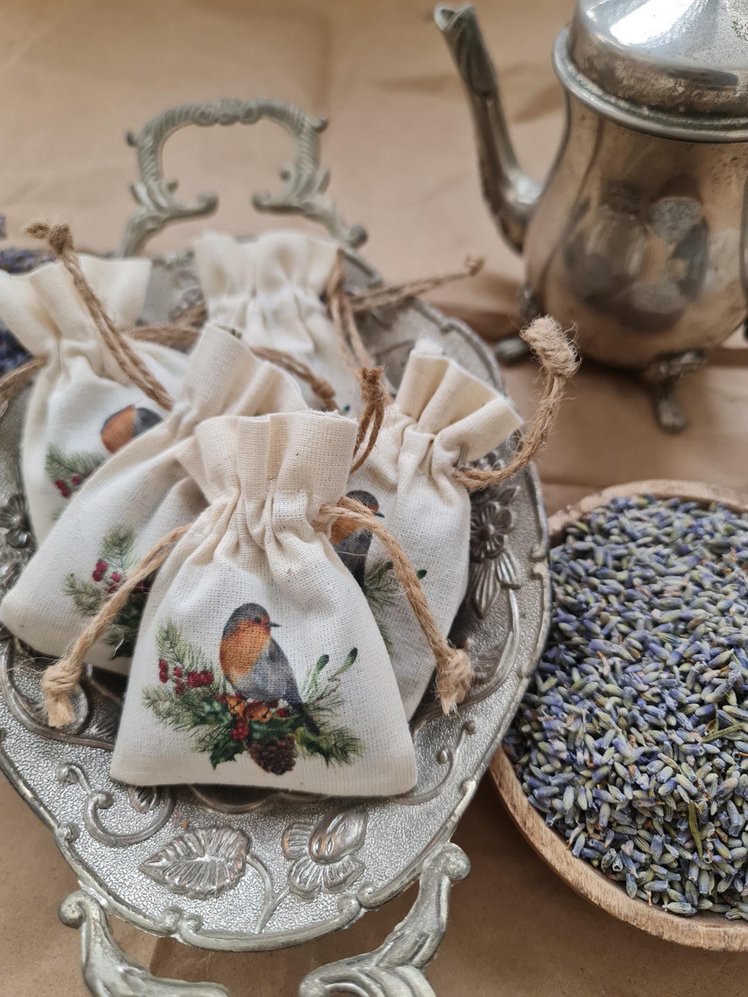 Organic Sachets, Natural Fabric Bags, Juniper Bird Design, Handmade ...