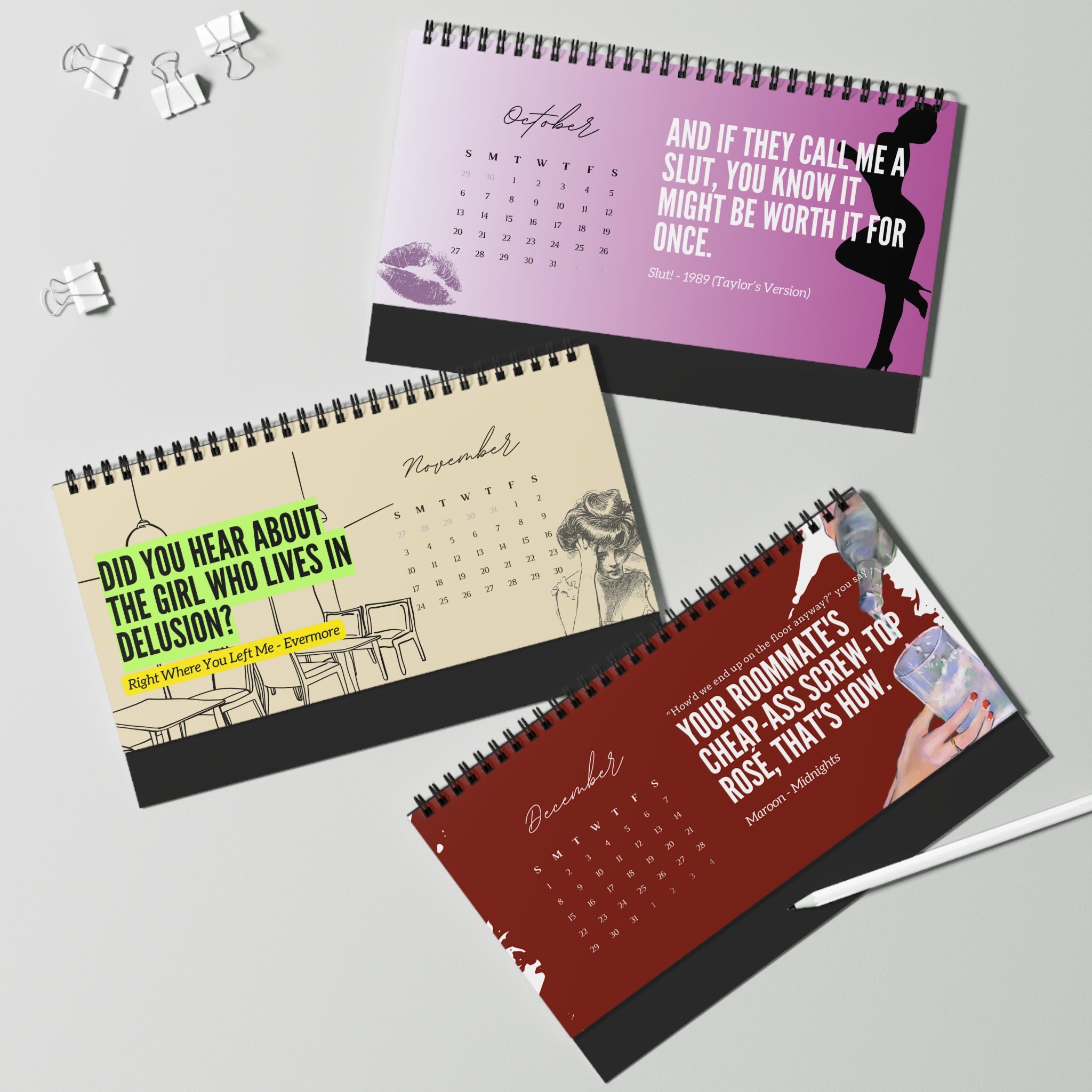 2024 Taylor Unhinged Lyrics Calendar, Desk Calendar sold by Fadumo ...