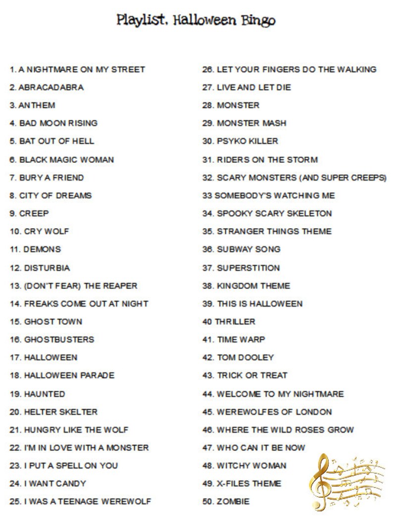 Halloween Music Bingo : Printable - Etsy