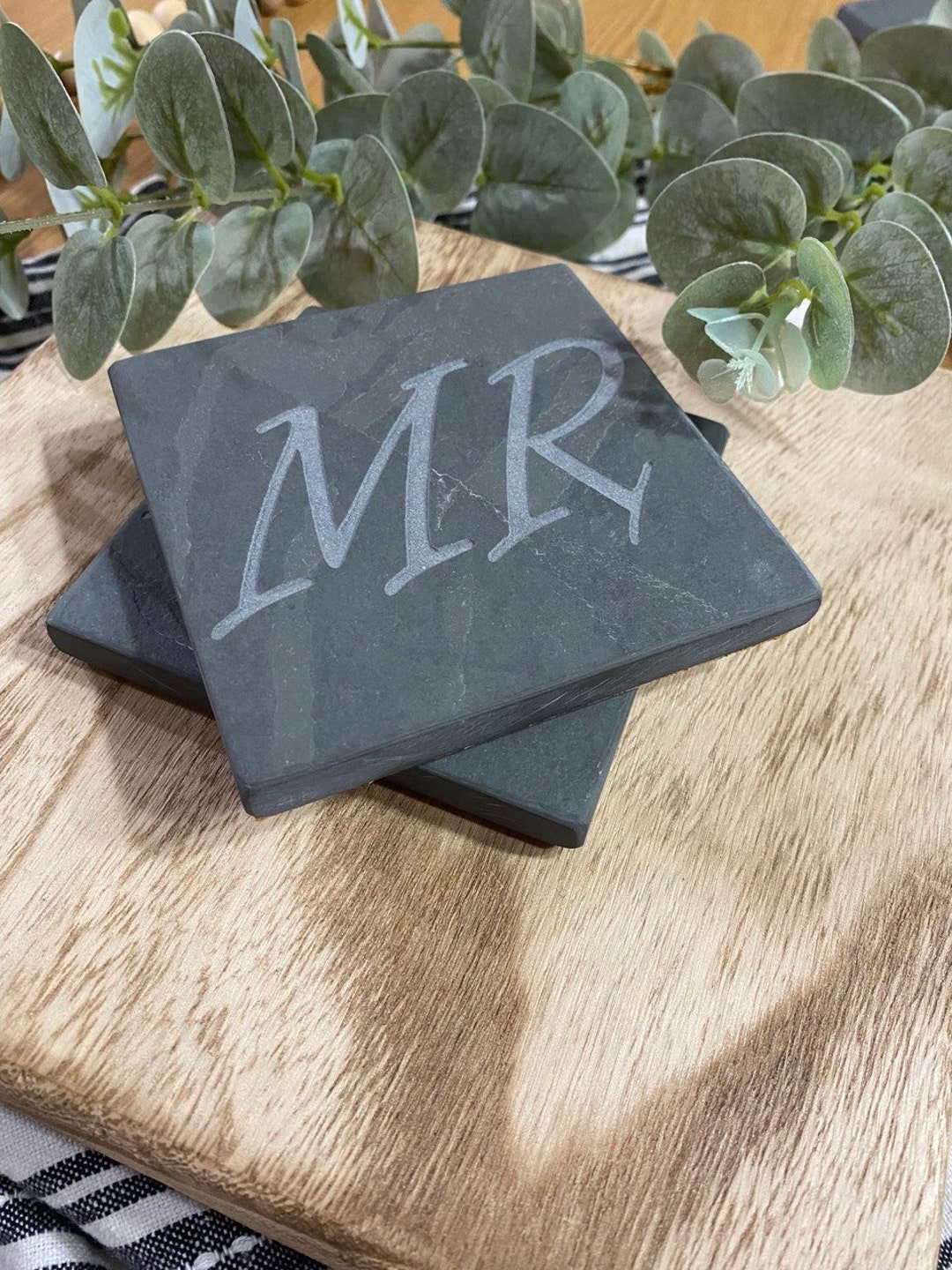 Mr Mrs Engraved Stone Coasters, Birthday, Wedding, House Warming ...