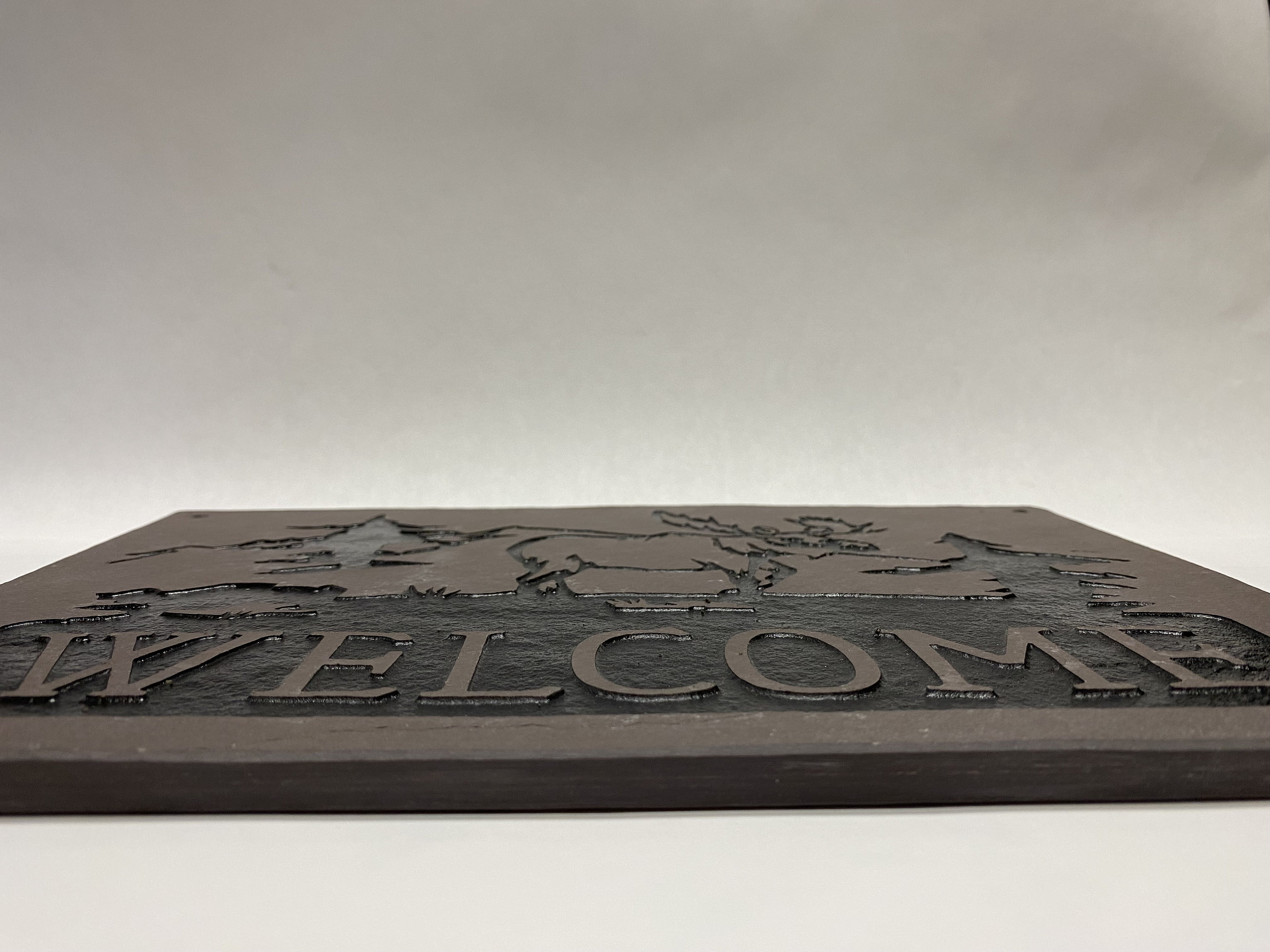 Engraved Stone Wall Hanging. Welcome, Moose, Trees, and Mountain Wall ...