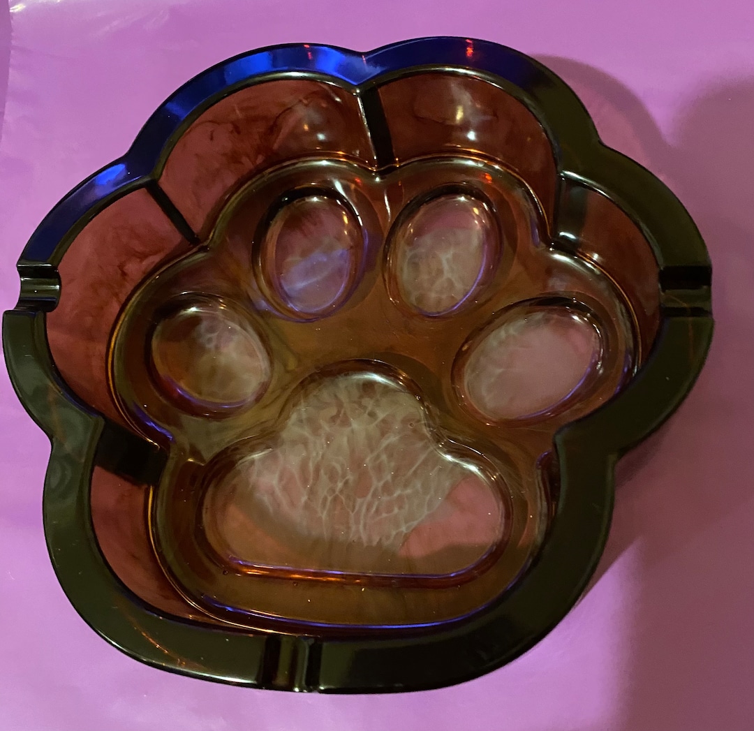 Paw Print Bowl or Ashtray Custom Made Resin Brown W/white Paws or ...