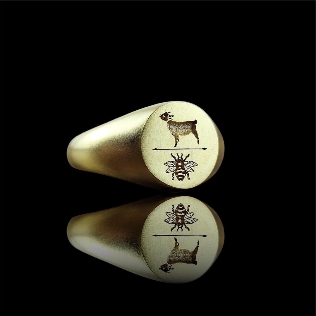Custom Engraved Signet Ring, Bee, Family Crest Ring - Etsy