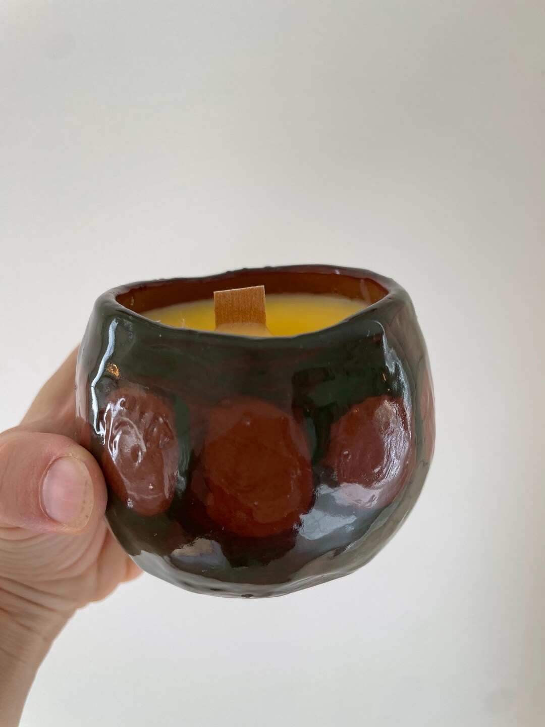 Beeswax Wood Wick Candle in Handmade Ceramic Pottery Jar. - Etsy
