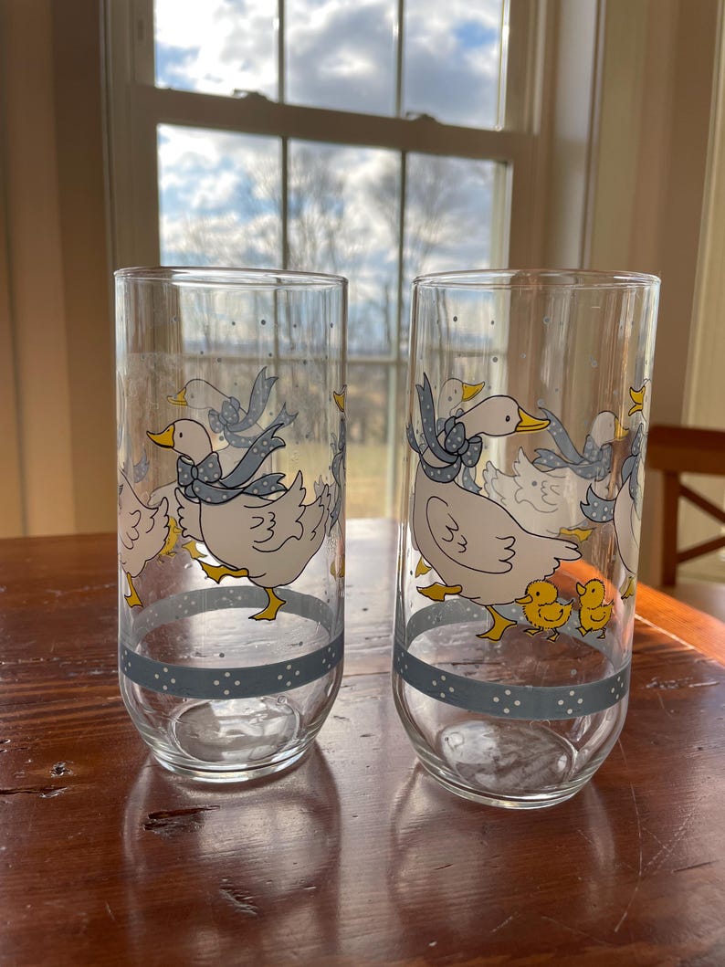Vintage Blue Bowed Goose Drinking Glasses Set of 4 - Etsy