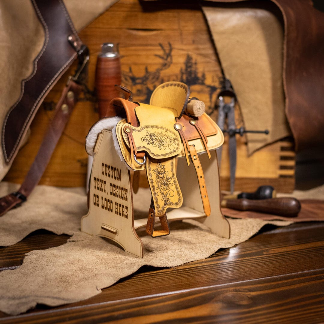 Handmade Miniature Leather Saddle, Custom Engraved Stand, Western Decor ...