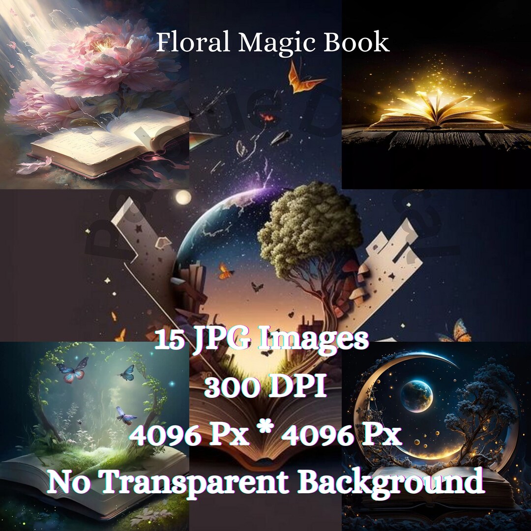 15 Floral Magic Book Clip Art ,high Quality Jpgs,wall Art,decor With ...