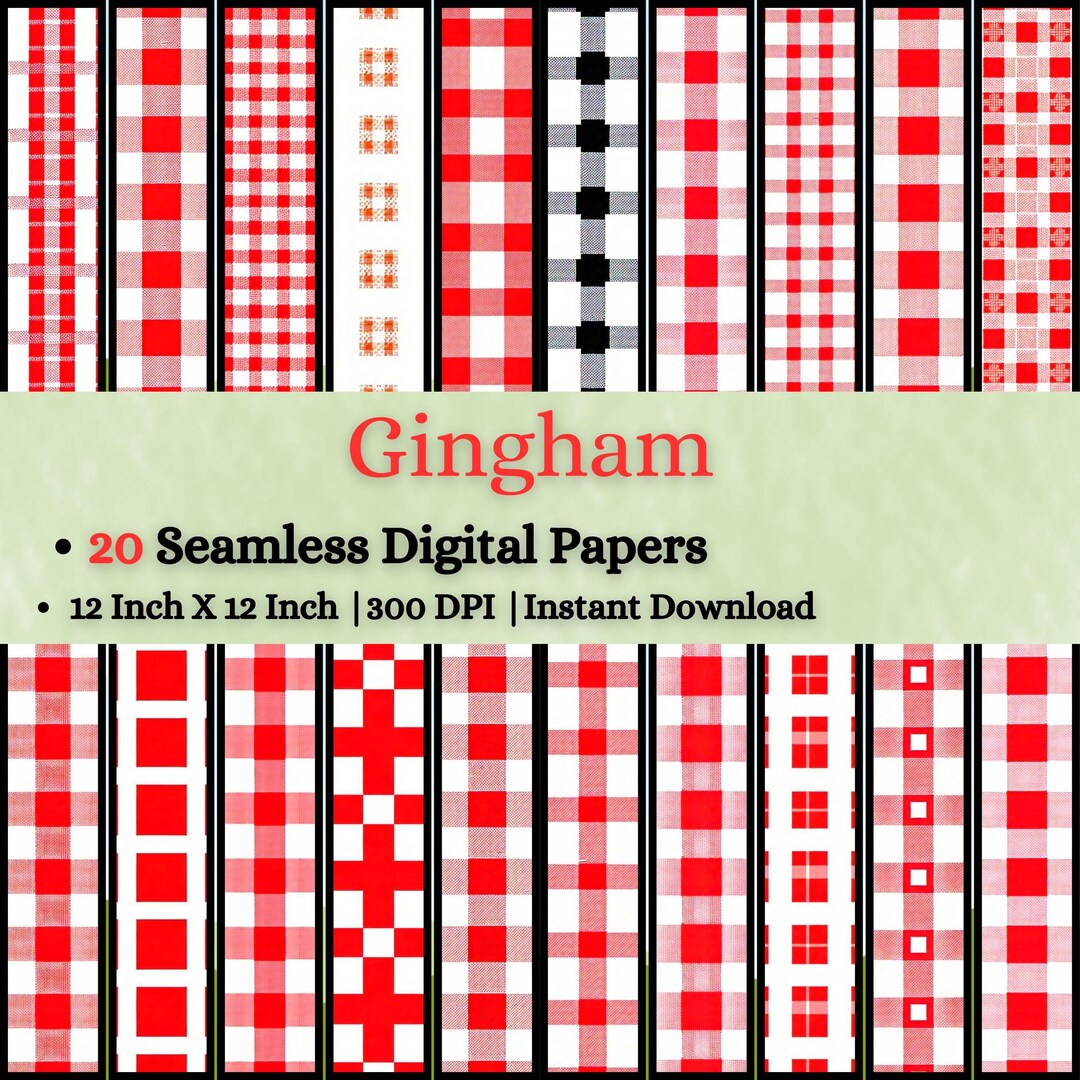 20 Gingham Pattern Digital Paper,vintage Style Template,scrapbook Paper ...