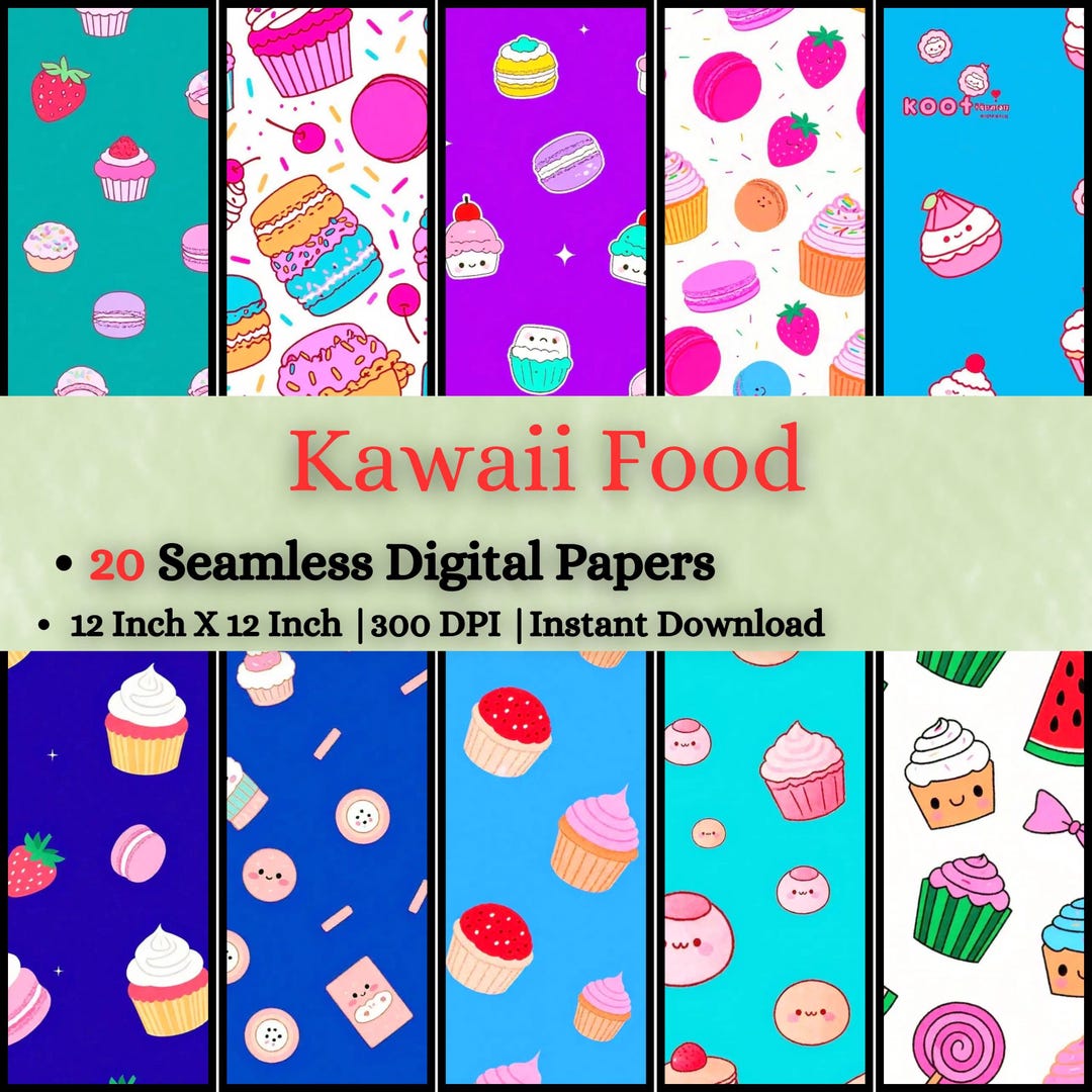 Kawaii Food Digital Paper,kawaii Pattern,scrapbook Paper,seamless ...