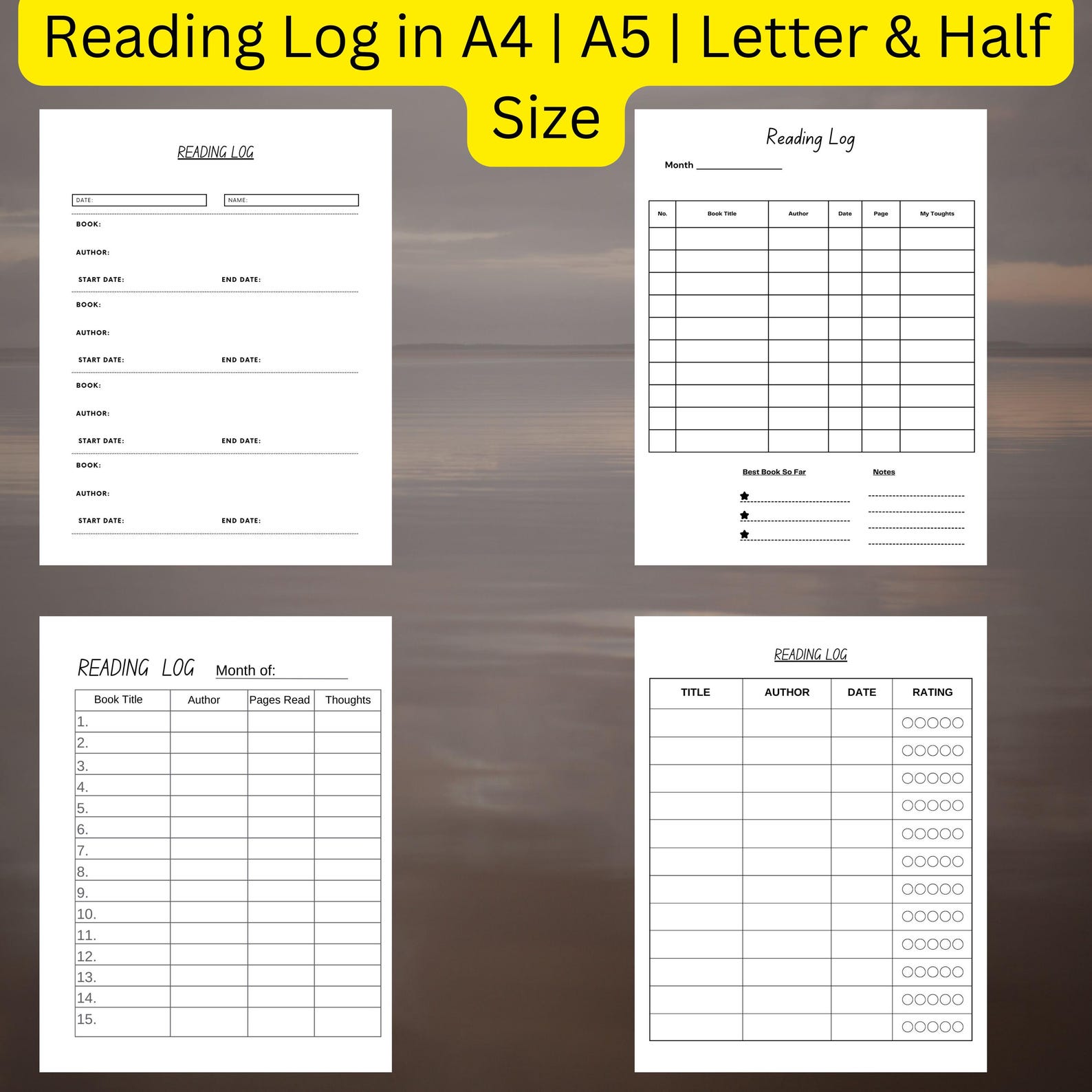 Reading Log Digital Download,printable Book Log Planner,digital Reading ...