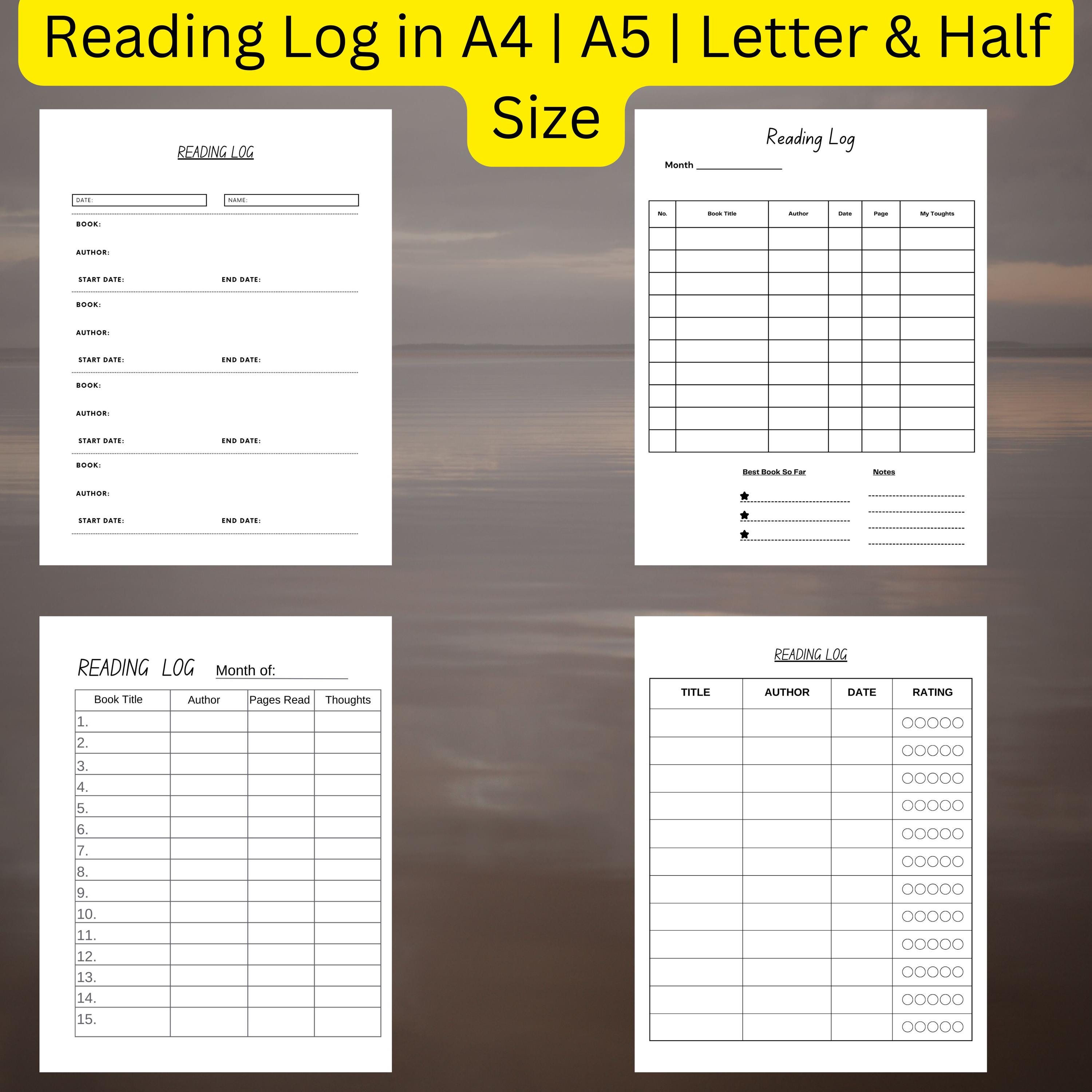 Reading Log Digital Download,printable Book Log Planner,digital Reading ...