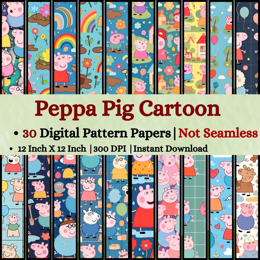 Peppa Pig Digital Pattern,digital Peppa Pig Download,digital Cartoon ...