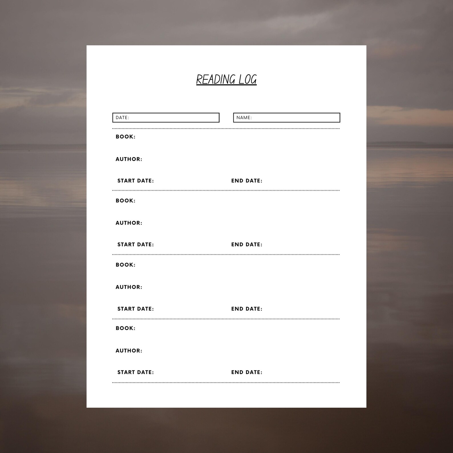 Reading Log Digital Download,printable Book Log Planner,digital Reading ...