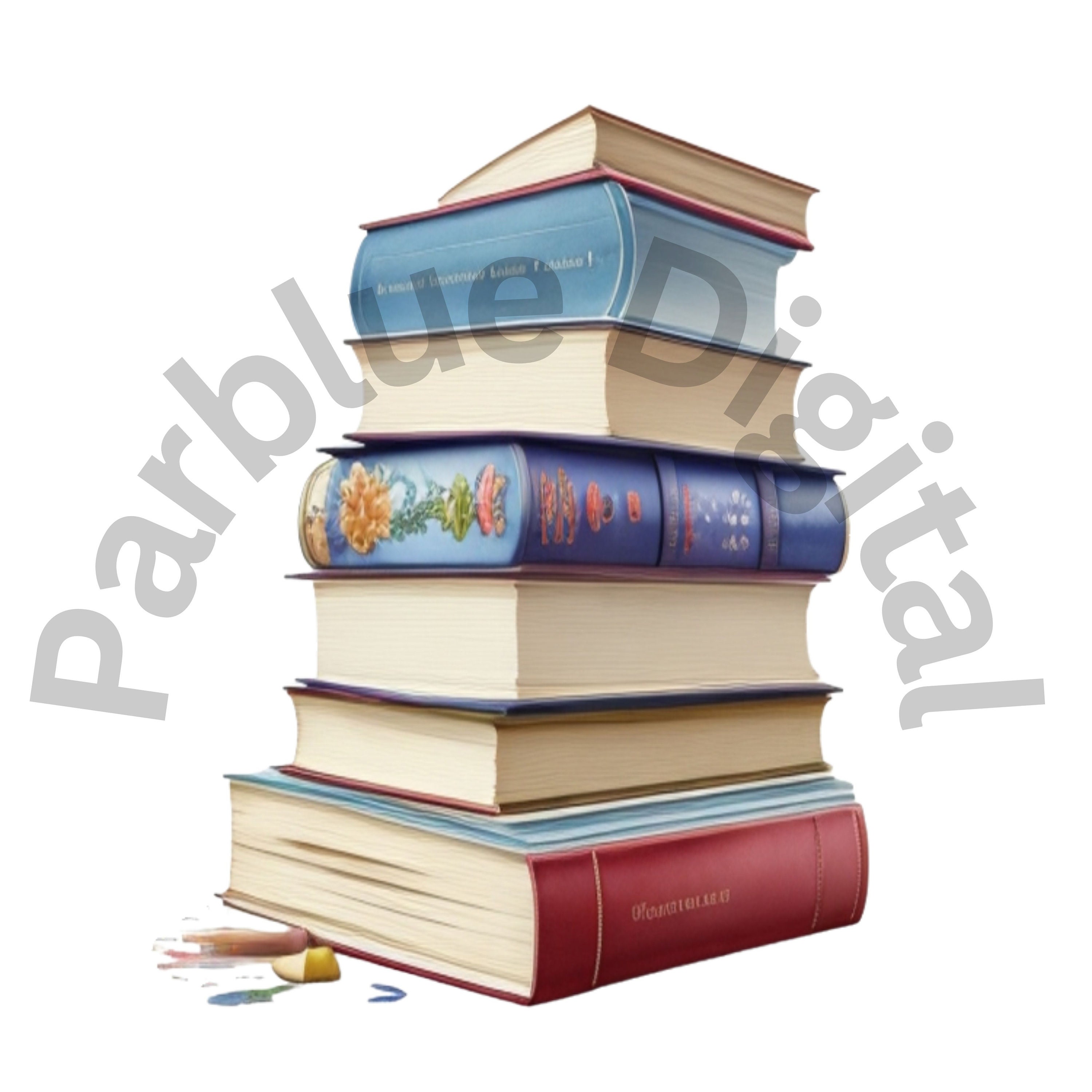 12 Floral Book Stack With Transparent Background Clip Art,high Quality ...