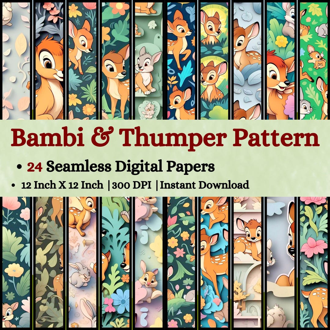 Bambi and Thumper Seamless Pattern,digital Bambi and Thumper Download ...
