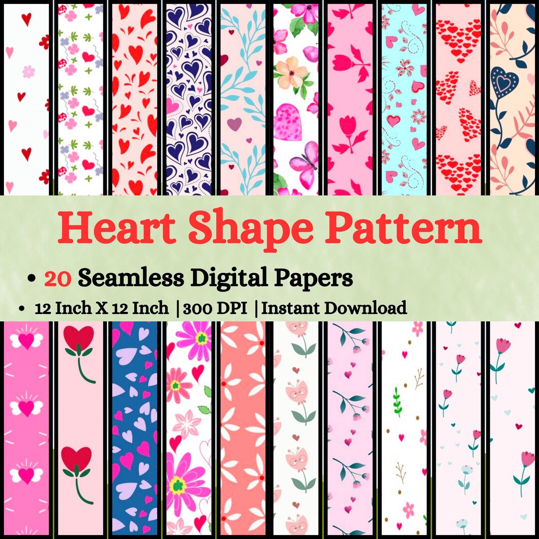 20 Valentine Floral Digital Paper,seamless Digital Heart Shaped ...