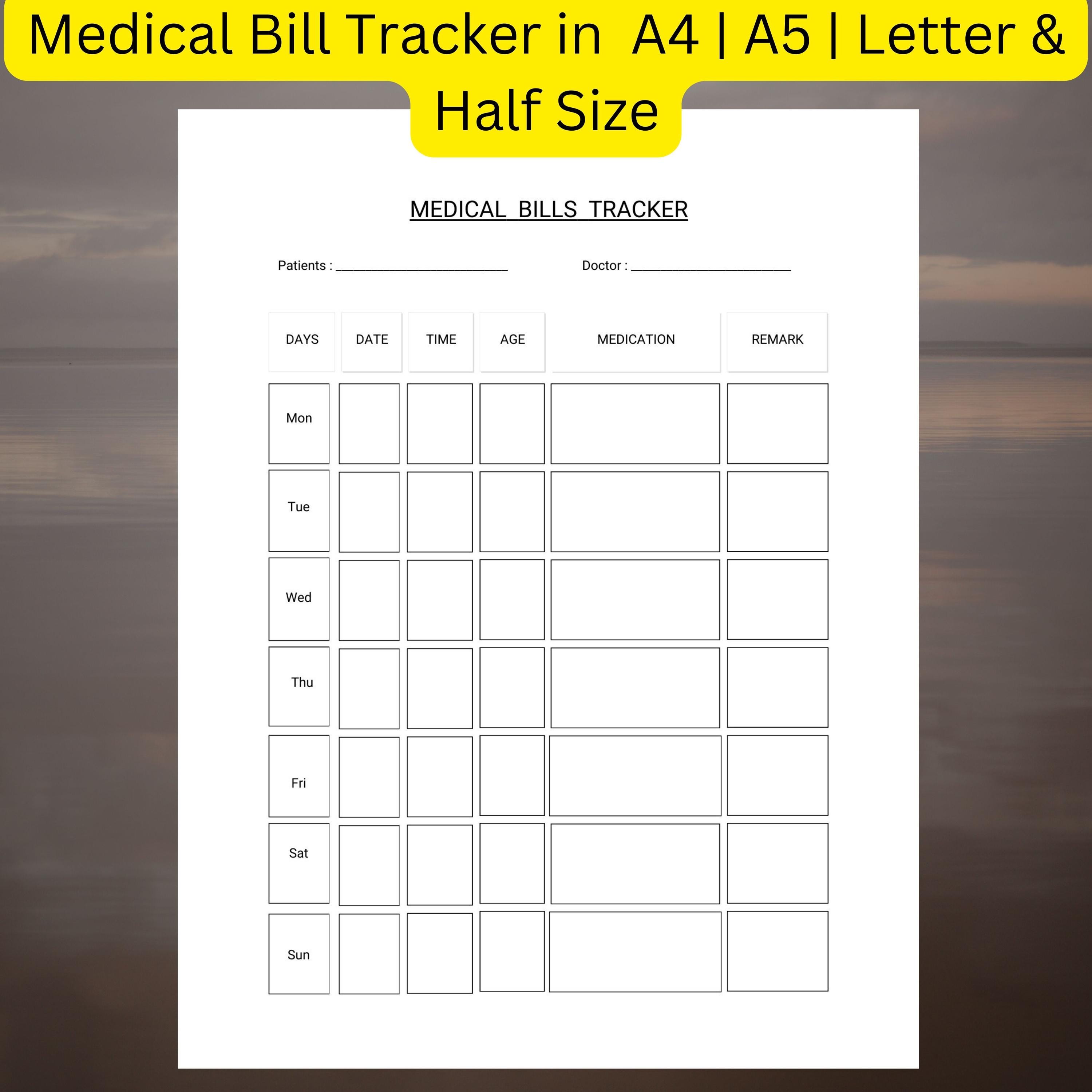 1 Medical Bill Tracker Digital Download,medical Bill Planner,medical ...
