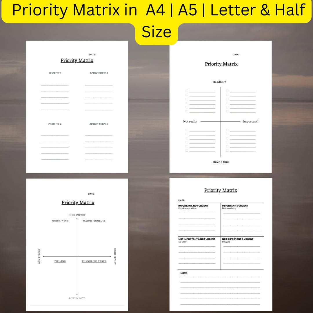 Priority Matrix Digital Download,matrix Planner,priority Tracker ...