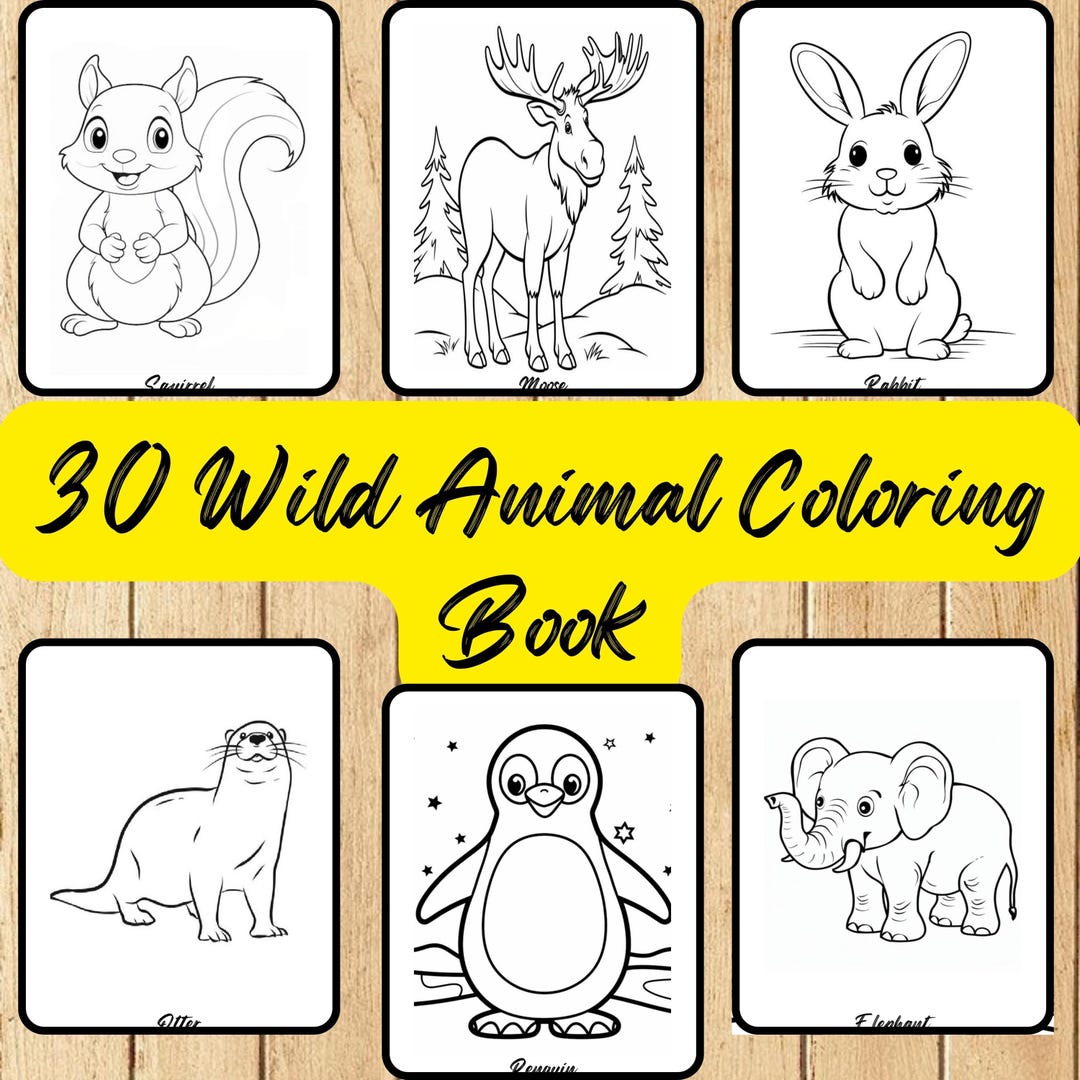 30 Wild Animals Coloring Pages for Kids, Coloring Page Bundle Wall Art ...
