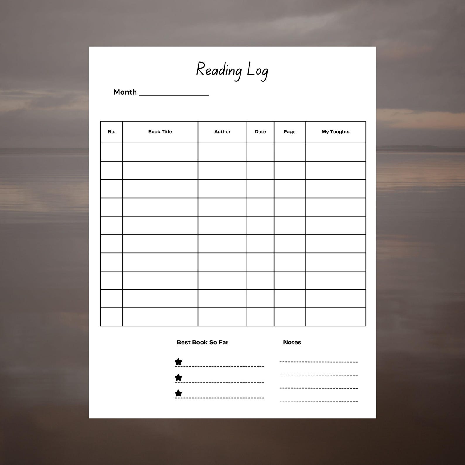 Reading Log Digital Download,printable Book Log Planner,digital Reading ...