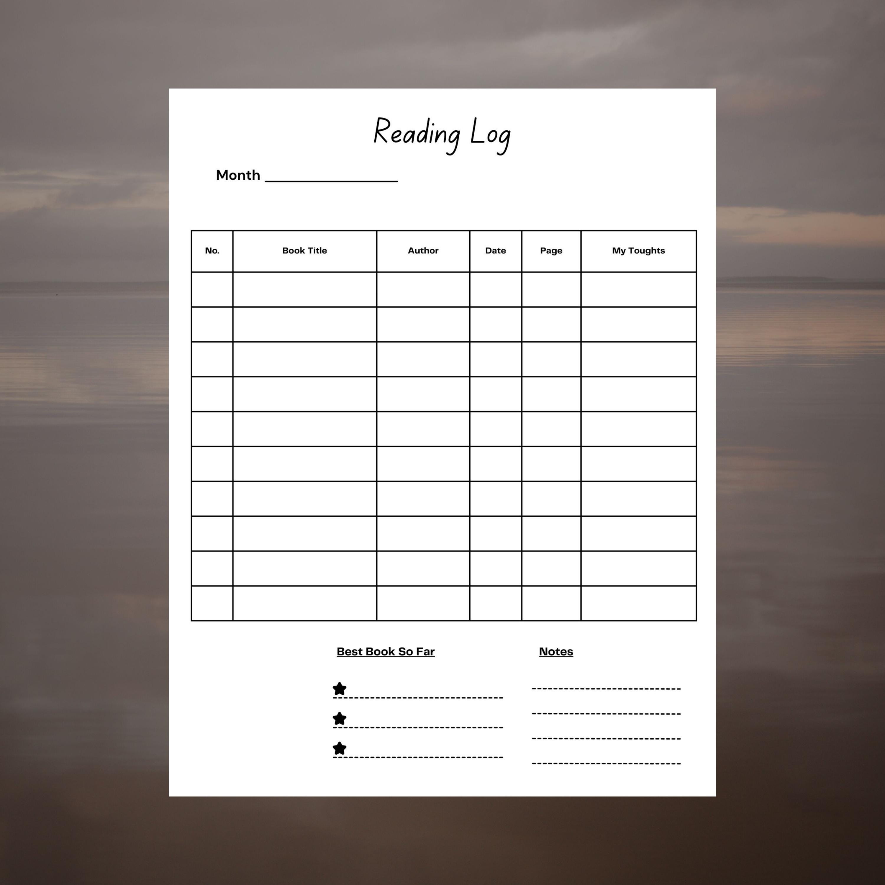 Reading Log Digital Download,printable Book Log Planner,digital Reading ...