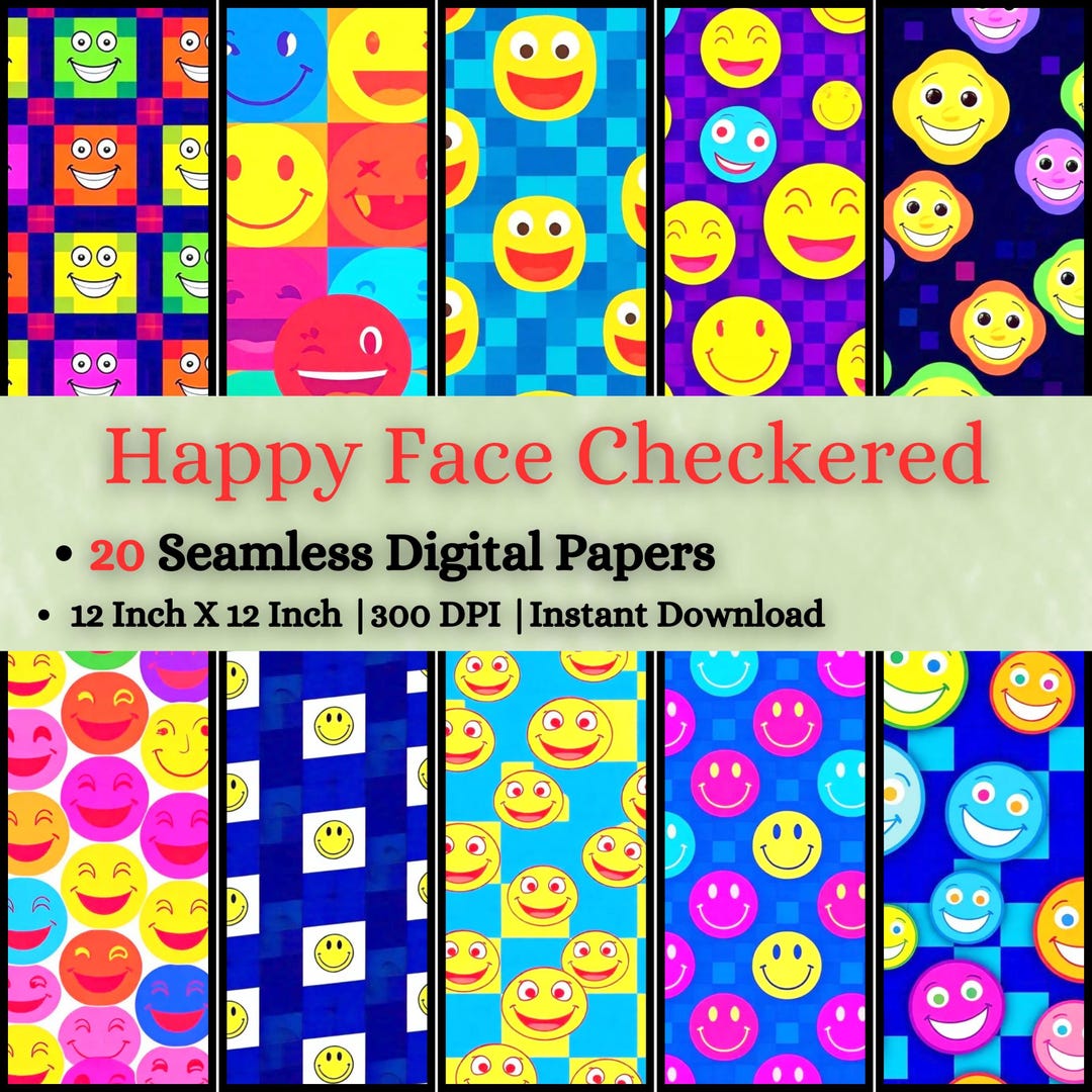 20 Smiley Face Digital Paper,seamless Smiley Face,smiley Scrapbook ...