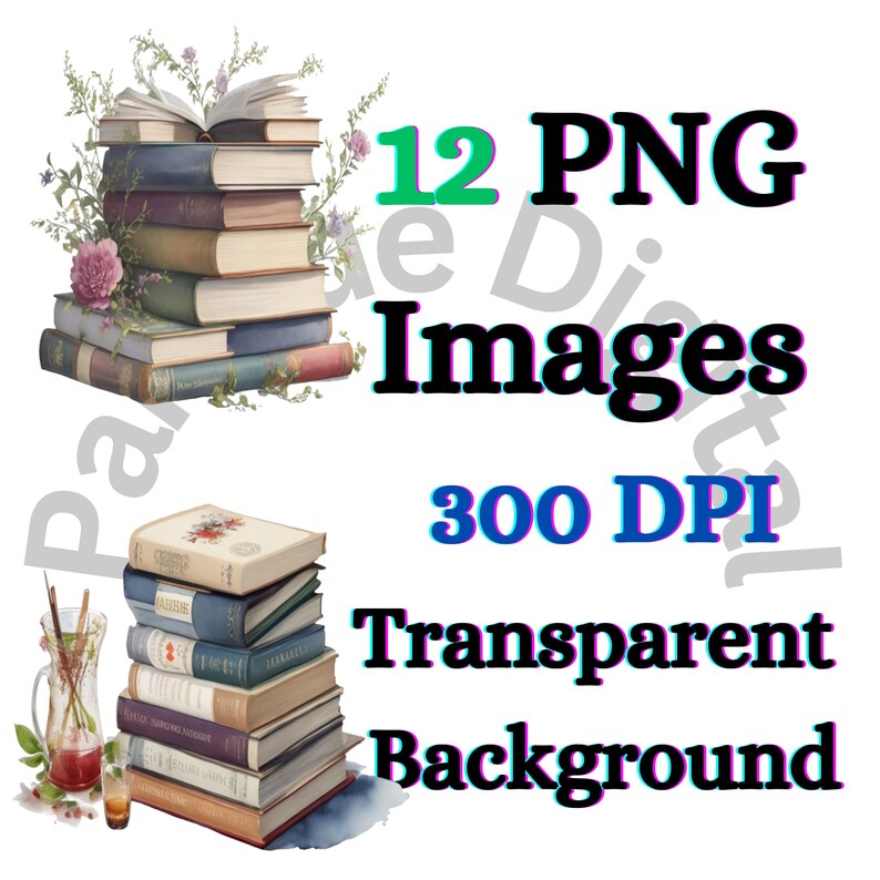 12 Floral Book Stack With Transparent Background Clip Art,high Quality ...