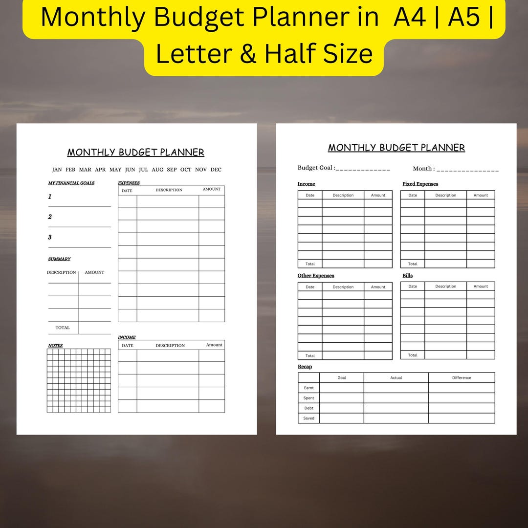 Monthly Budget Digital Download,monthly Budget Planner,monthly Budget ...