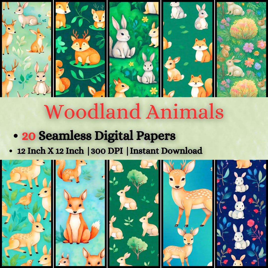20 Woodland Animals Digital Paper,seamless Digital Download,animal ...